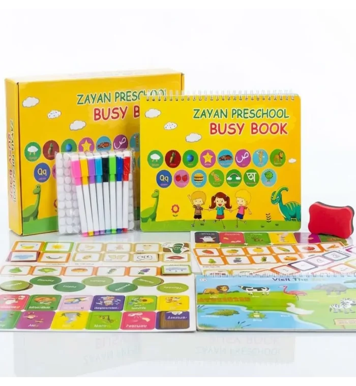 Zayan Preschool Busy Book – 300+ Velcro Puzzles & Write-Wipe Learning ...