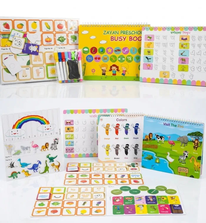 Zayan Preschool Busy Book – 300+ Velcro Puzzles & Write-Wipe Learning ...